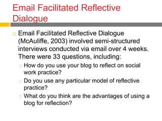 Reflective practice online: Exploring the ways social workers use ...