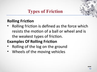 Friction, factors affecting friction,types of friction, | PPTX ...