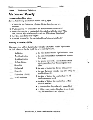 Friction and gravity worksheet | PDF