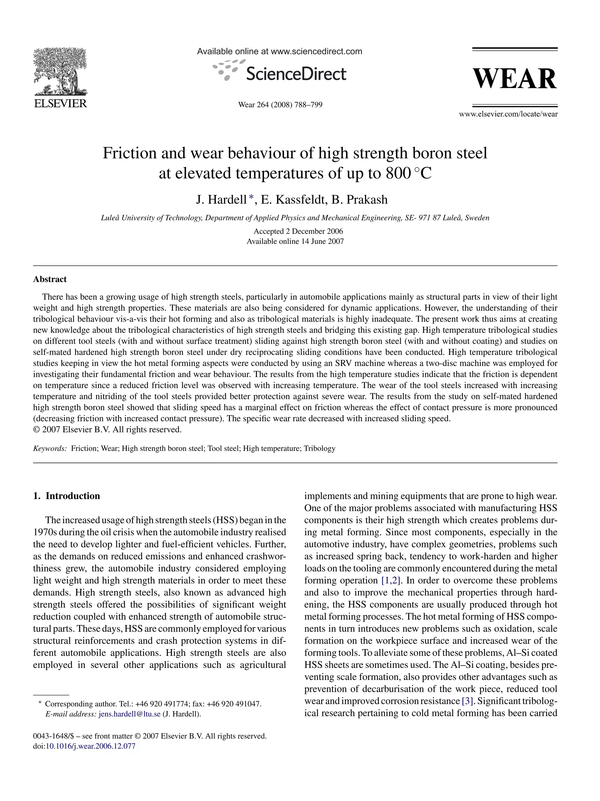 Friction and wear behaviour of high strength boron steel | PDF