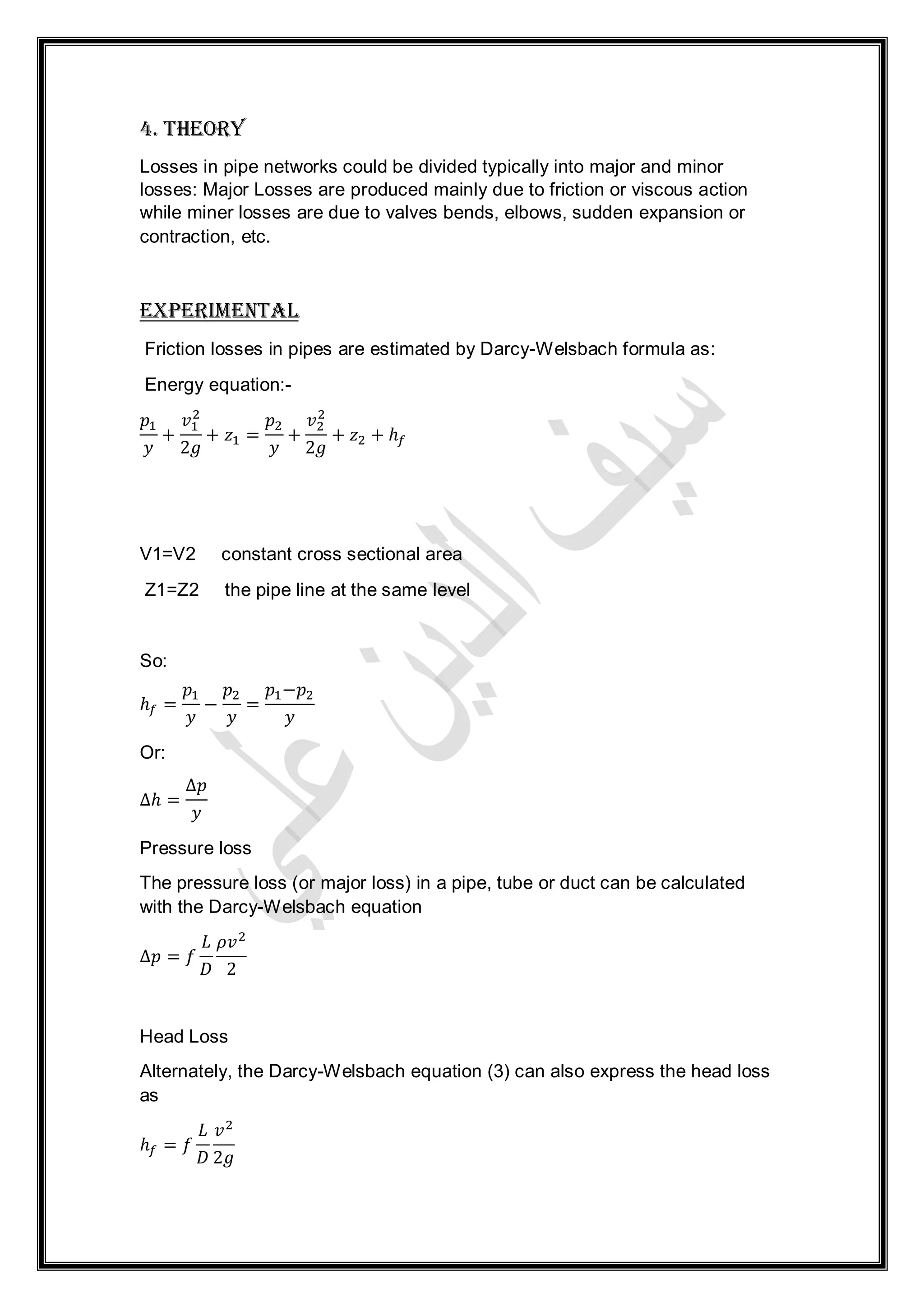 friction loss along a pipe | PDF