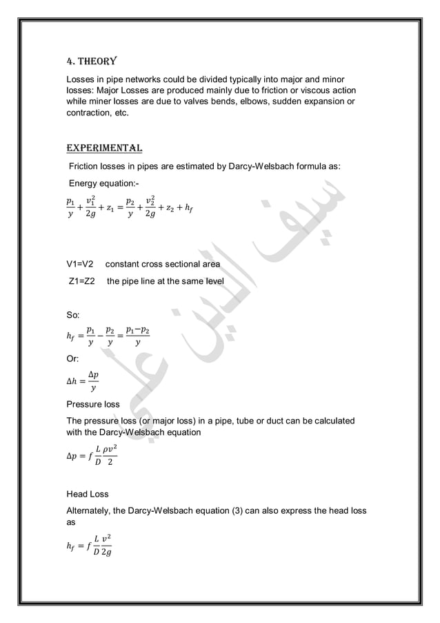 friction loss along a pipe | PDF | Physics | Science
