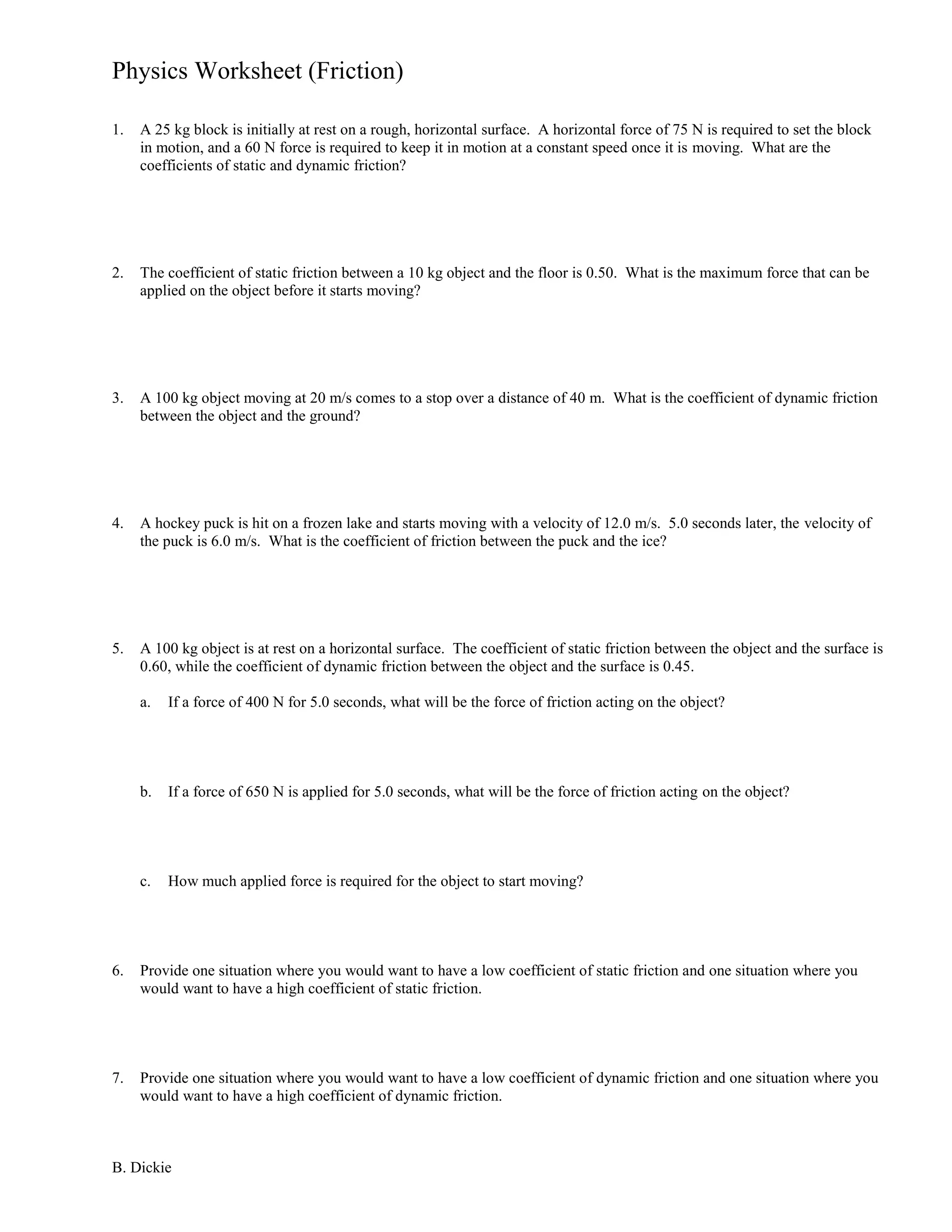 Friction worksheet | PDF