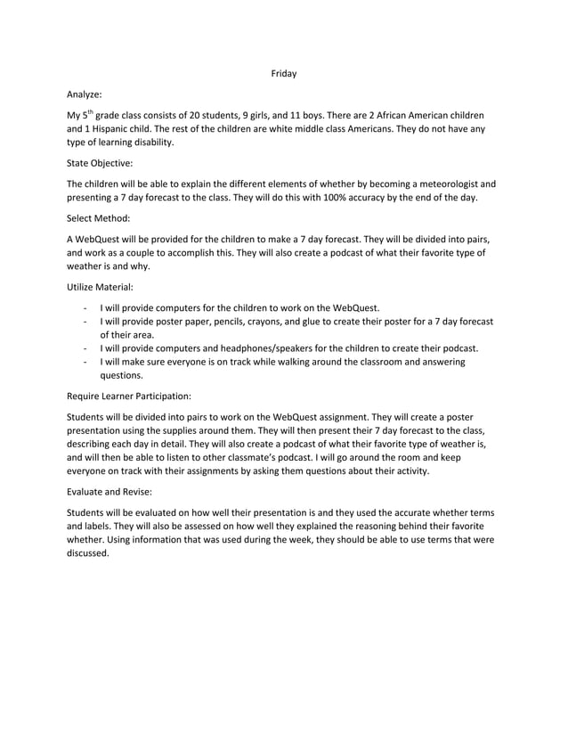 Friday | DOCX | Educational Assessment | Education