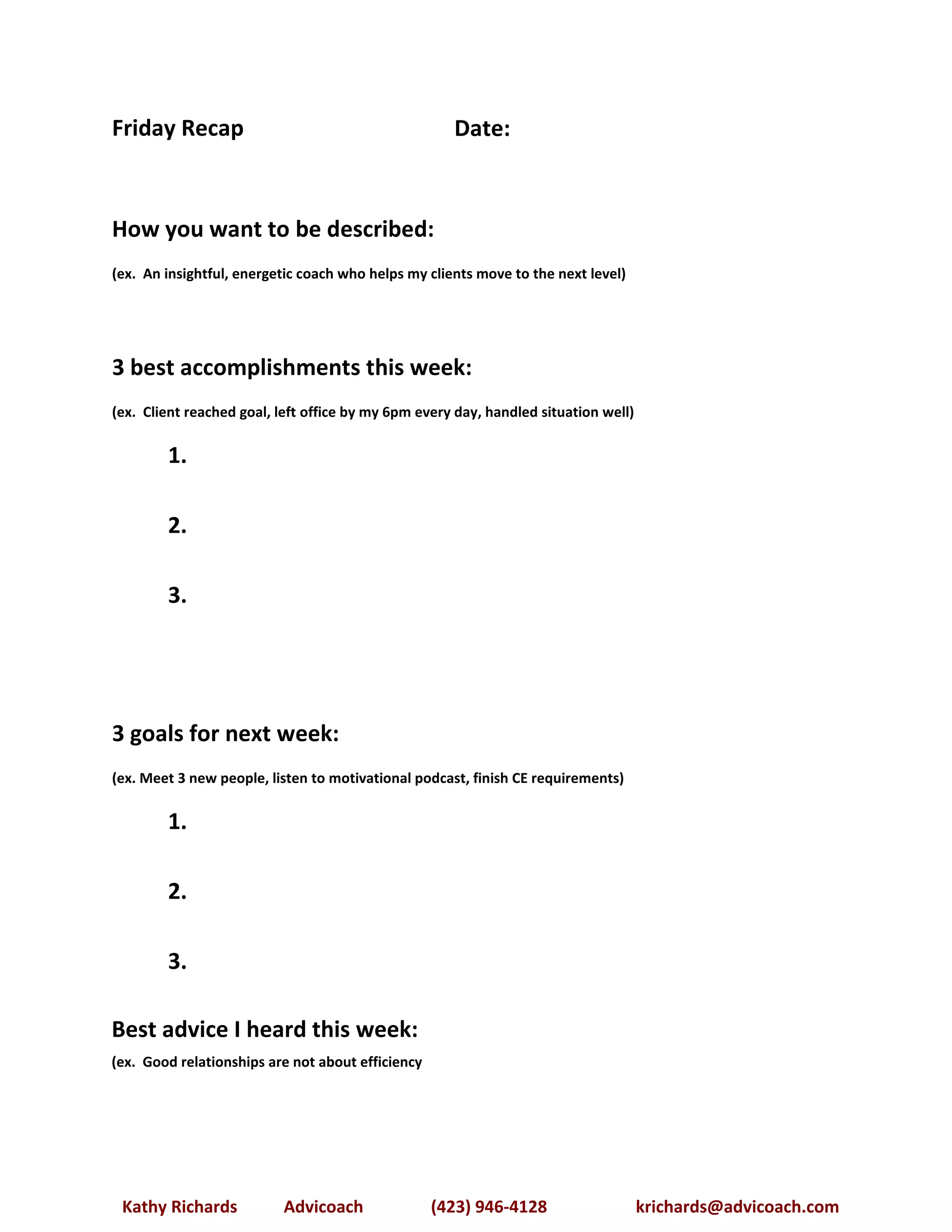 Friday recap - Celebrate this week - Look forward to next week | PDF