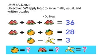 logic riddles and math puzzles for middle and high school learners | PPTX