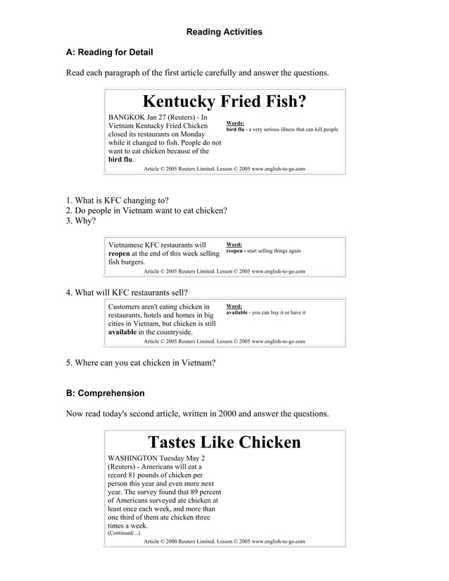 Fried chicken fish english to go | PDF | Food & Drink