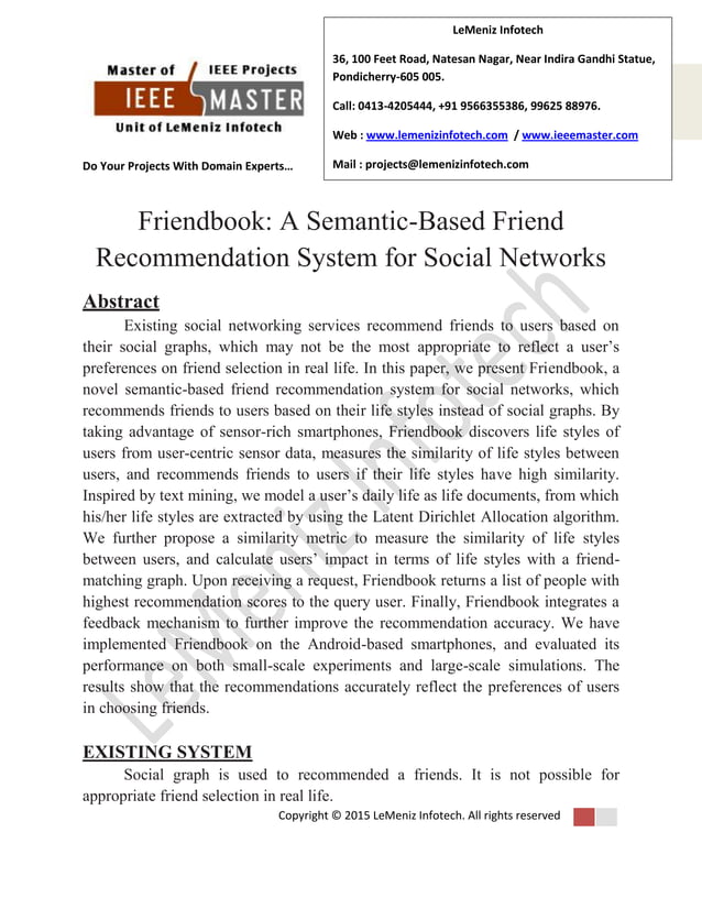 Friendbook a semantic based friend recommendation system for social ...
