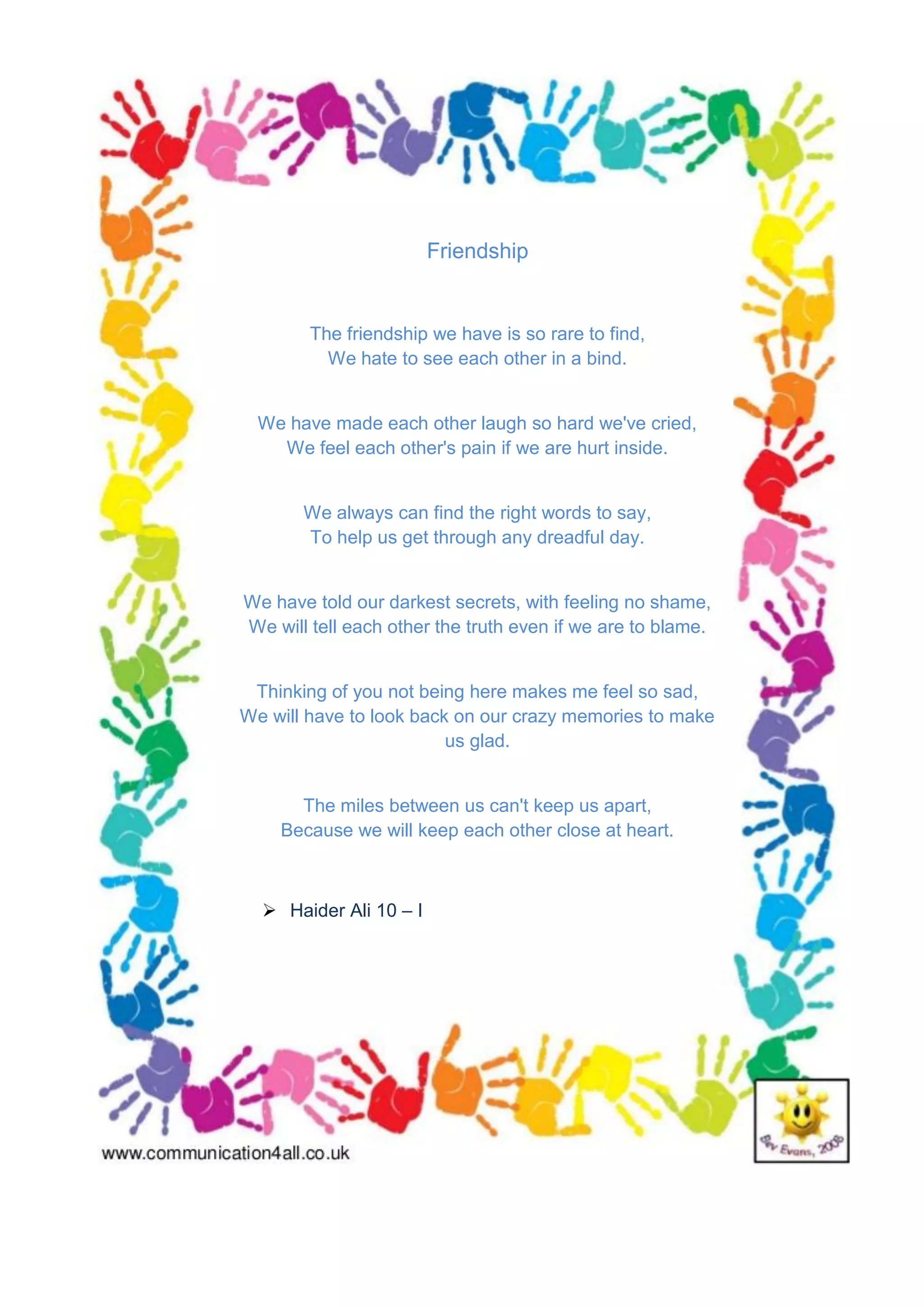 Friendship Poem by Haider Ali (1) | PDF
