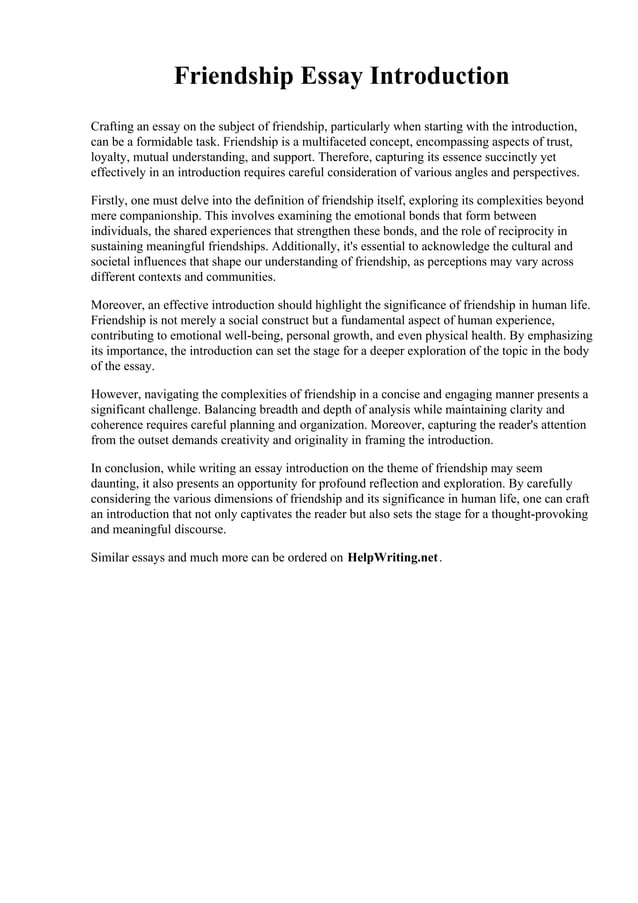 Friendship Essay Introduction. Waldorf University | PDF