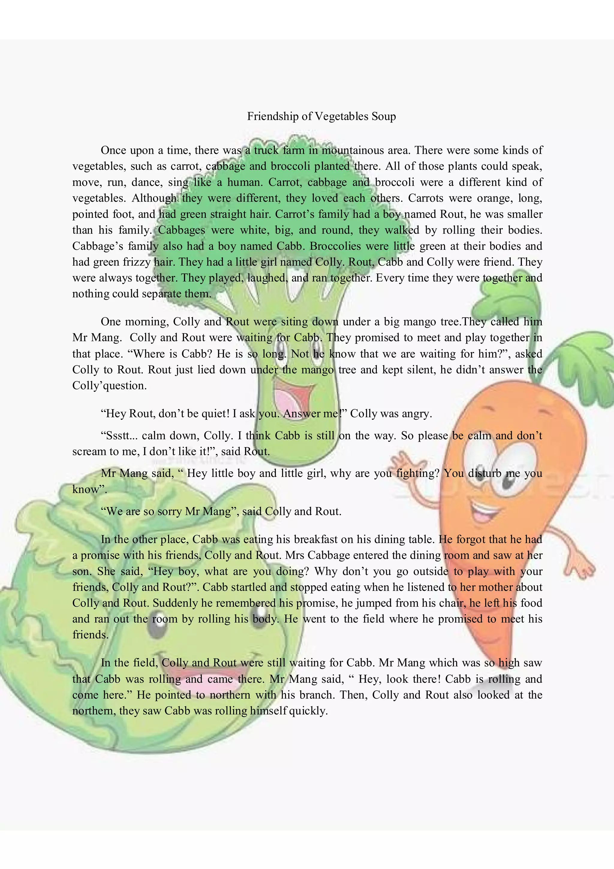 narrative text Friendship of vegetables soup | PDF