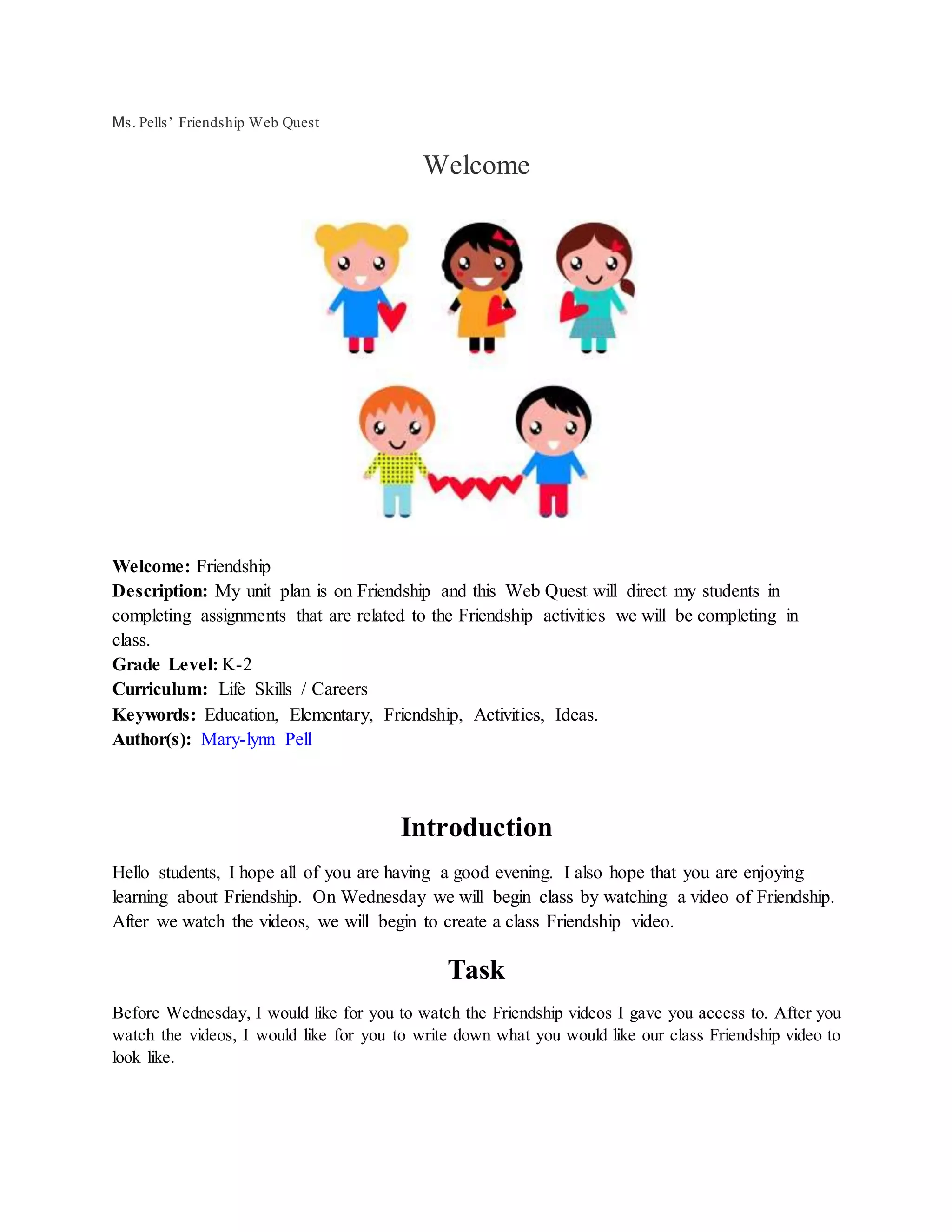 Friendship web quest | PDF