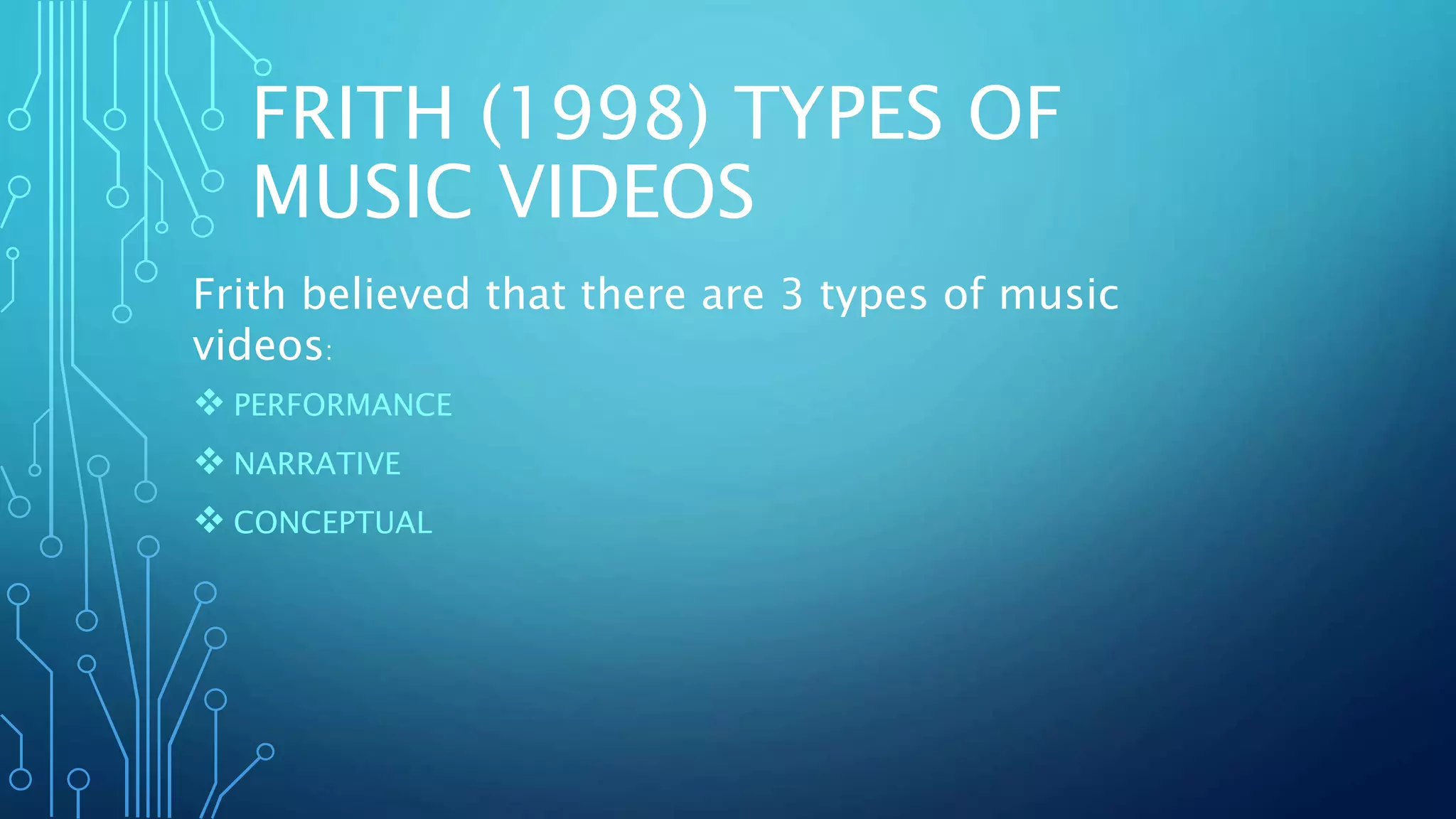 Frith (1998) types of music videos | PPTX