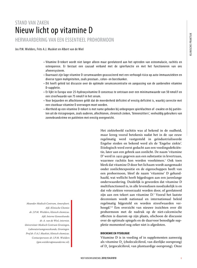 Nieuw licht op vitamine D - Jos p.m. wielders, Frits a.J. muskiet en ...