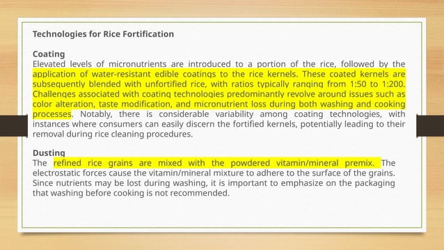 Fortified Rice Kernels presentation on processing | PPTX