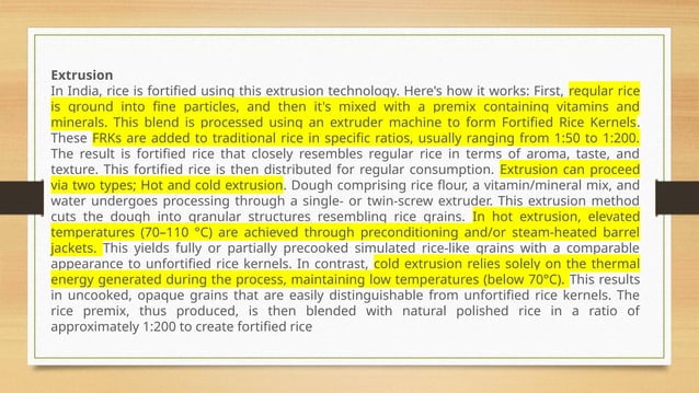 Fortified Rice Kernels presentation on processing | PPTX