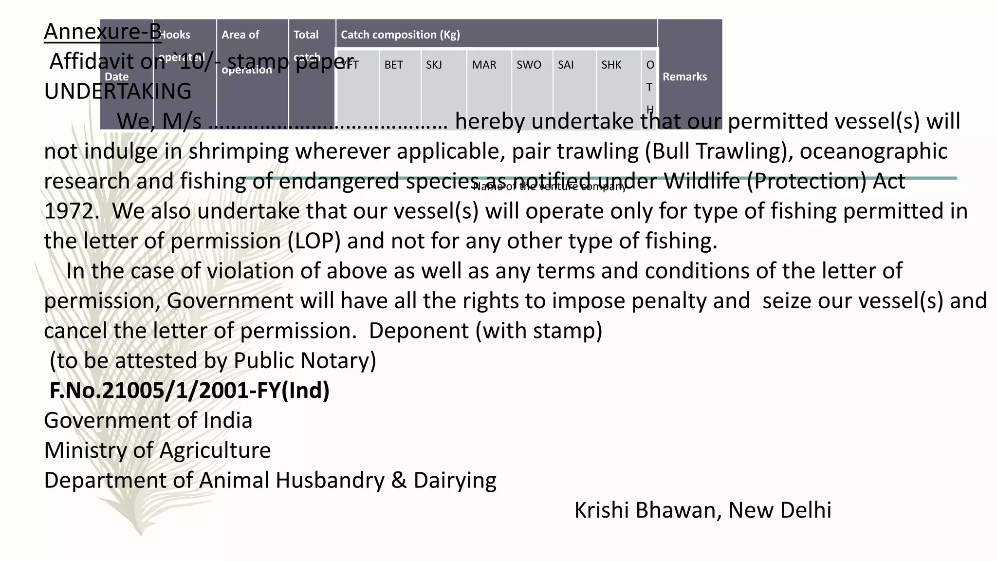Indian deep sea fishing vessels in Indian EEZ : MFRAct 1981 : draft ...