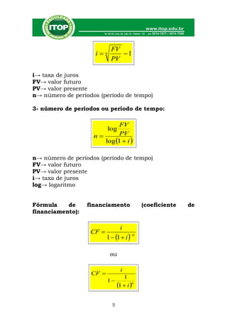Fórmulas e nomenclaturas de matemática financeira | PDF