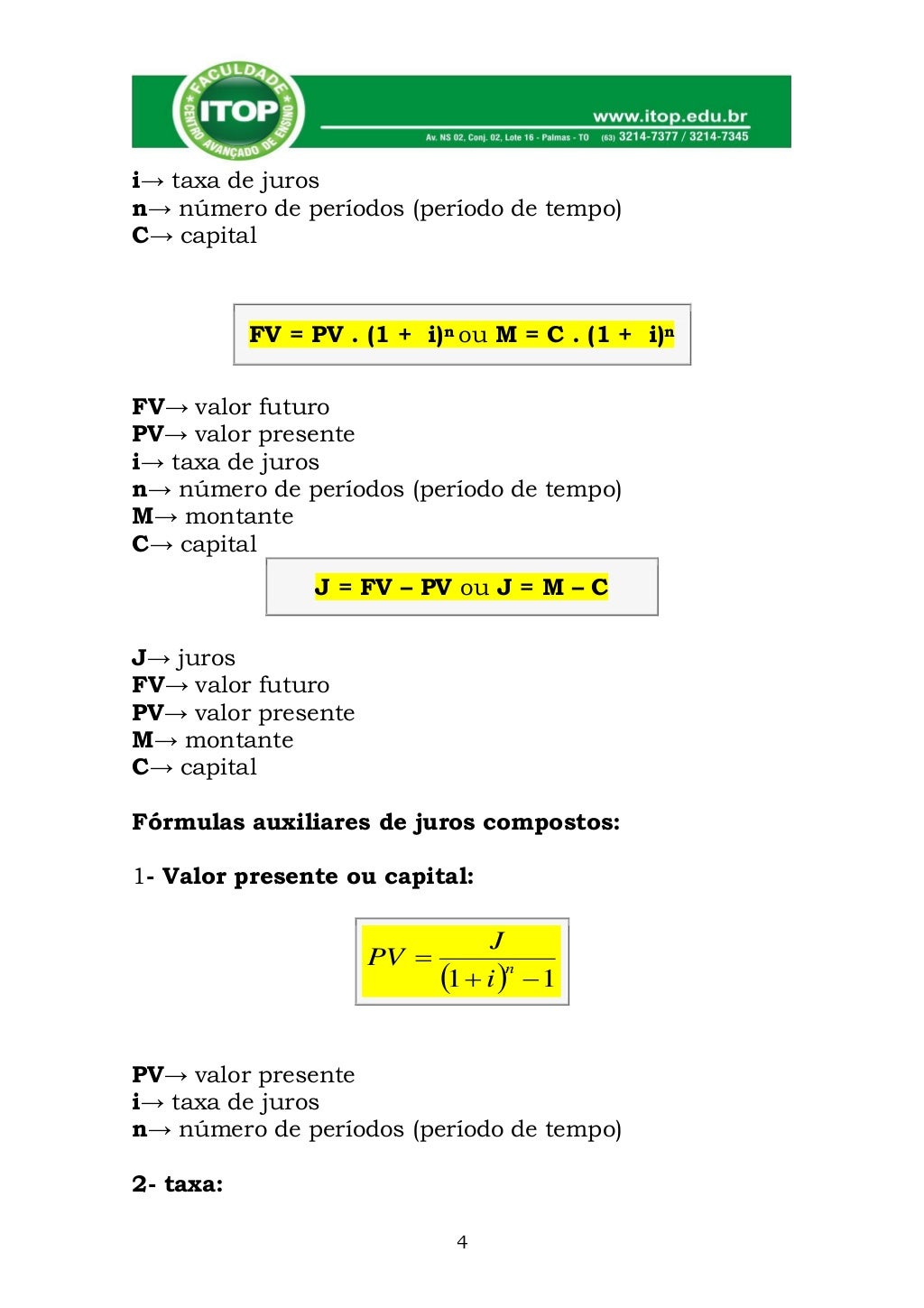 Formulas De Matemática Financeira - RETOEDU
