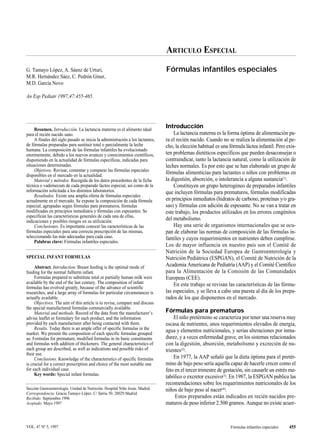 Sucedáneos de la leche materna. Fórmulas Infantiles. | PDF