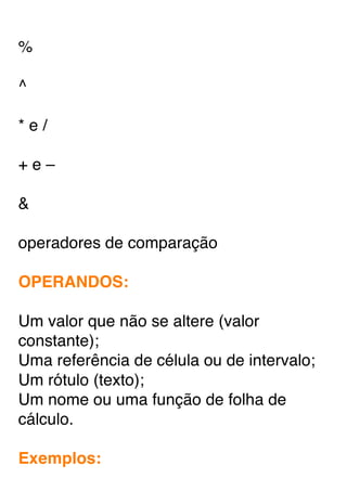 Fórmulas (operadores e operandos | PDF