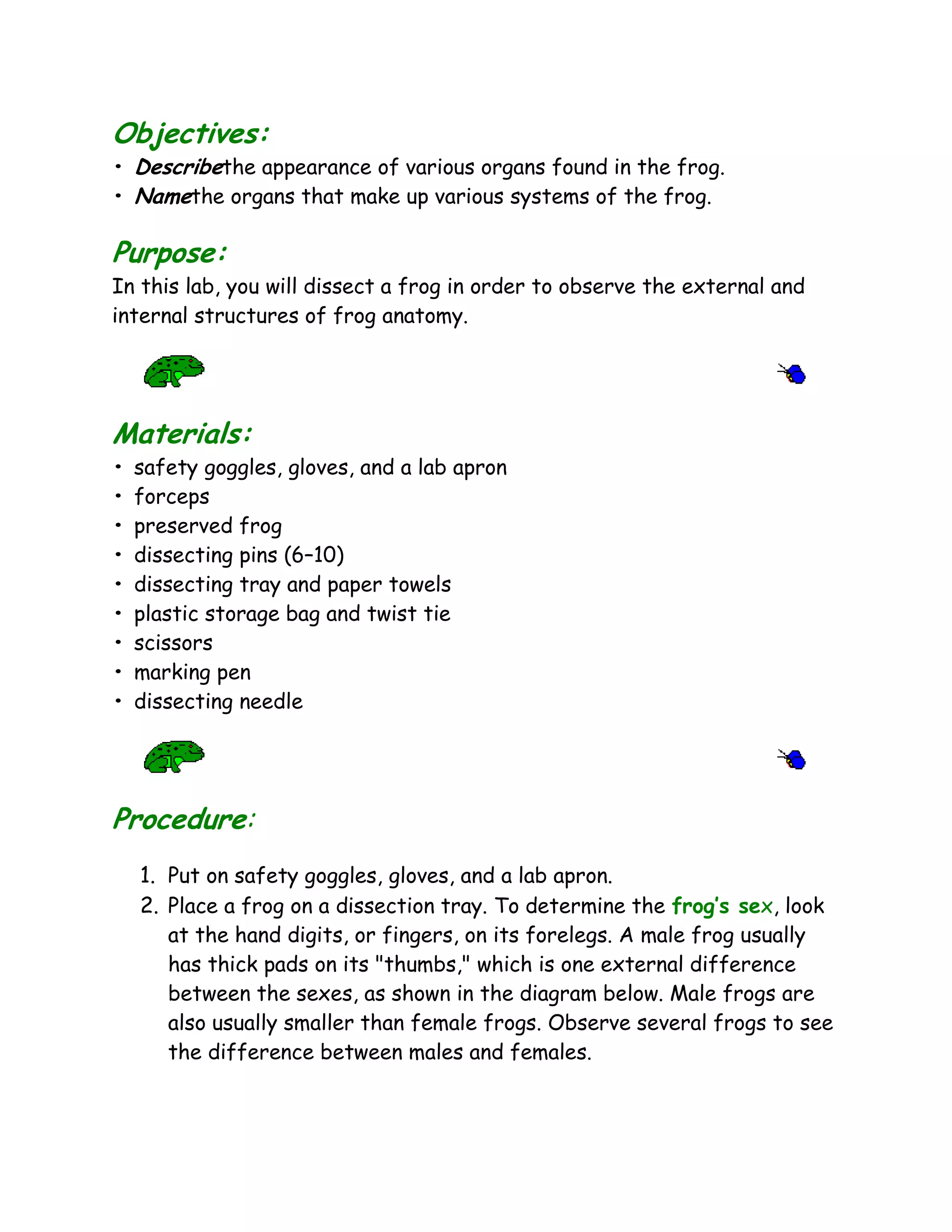 Frog and taod dissection | DOCX