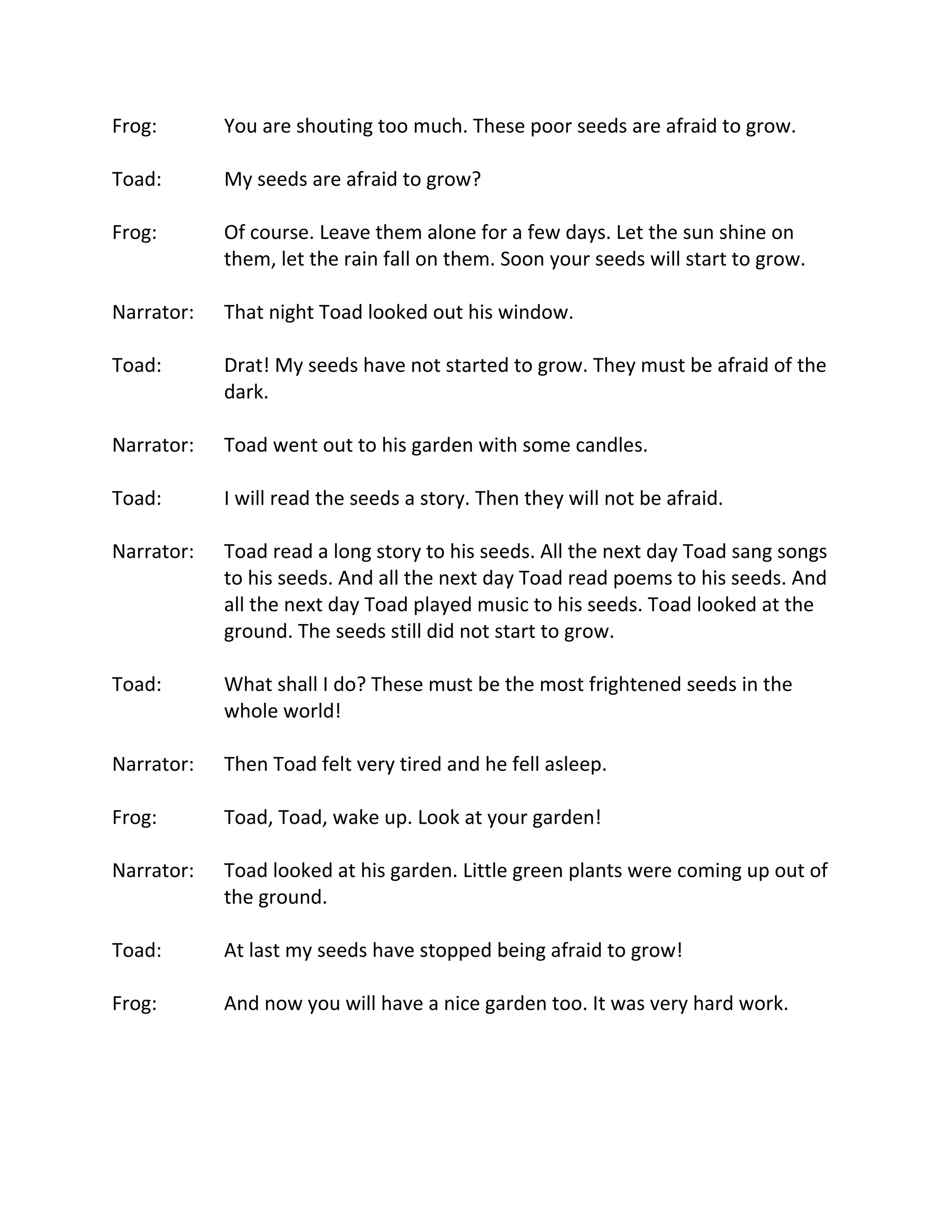 Frog and toad garden readers theater script | PDF