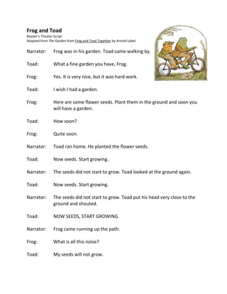 Frog and toad garden readers theater script | PDF
