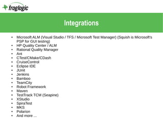 froglogic Squish GUI Tester Presentation | PPT