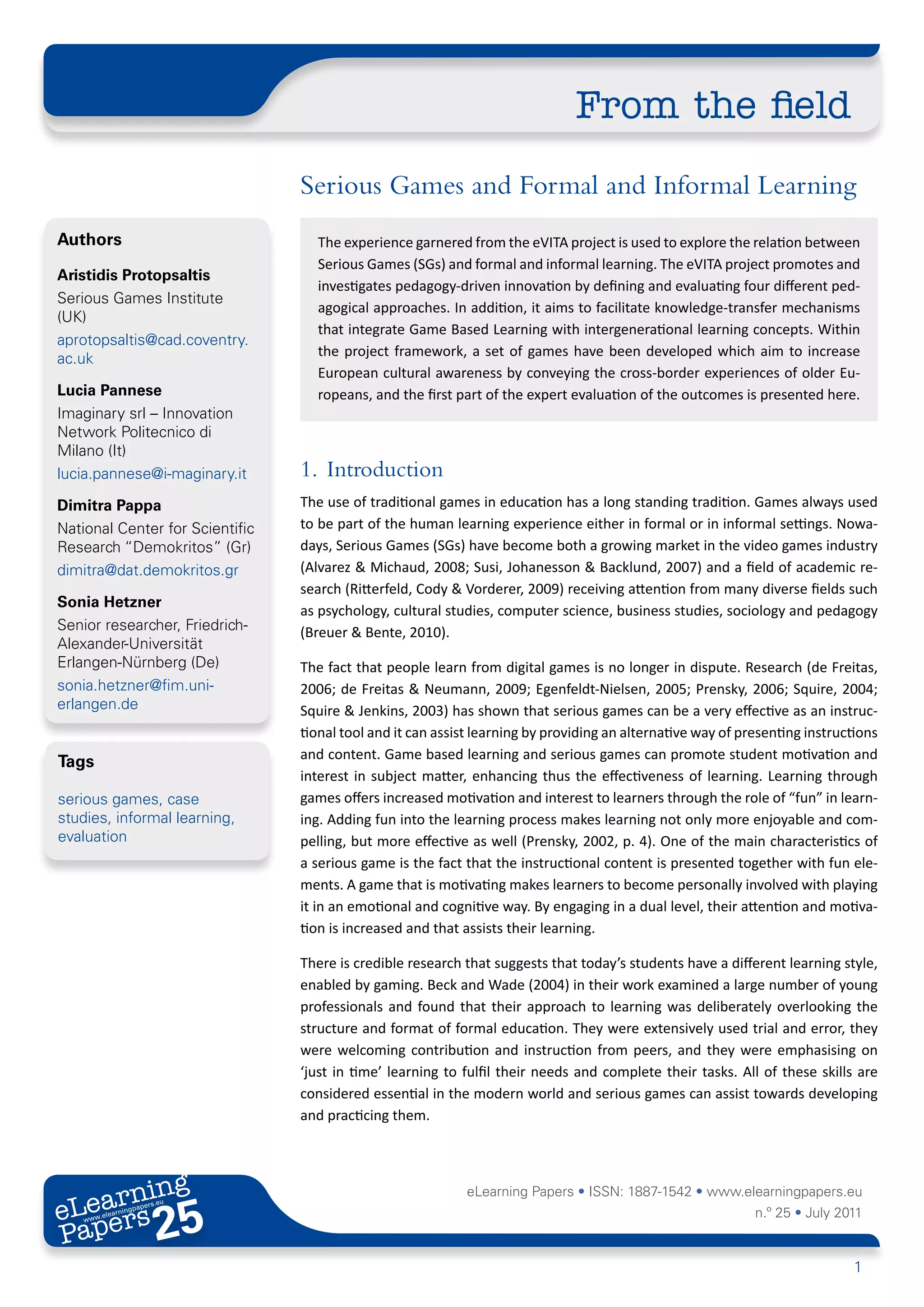 Serious Games and Formal and Informal Learning | PDF
