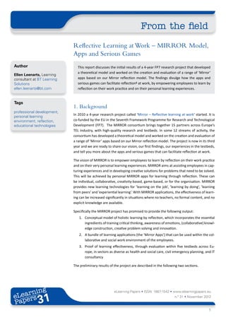 Reflective Learning at Work – MIRROR Model, Apps and Serious Games | PDF