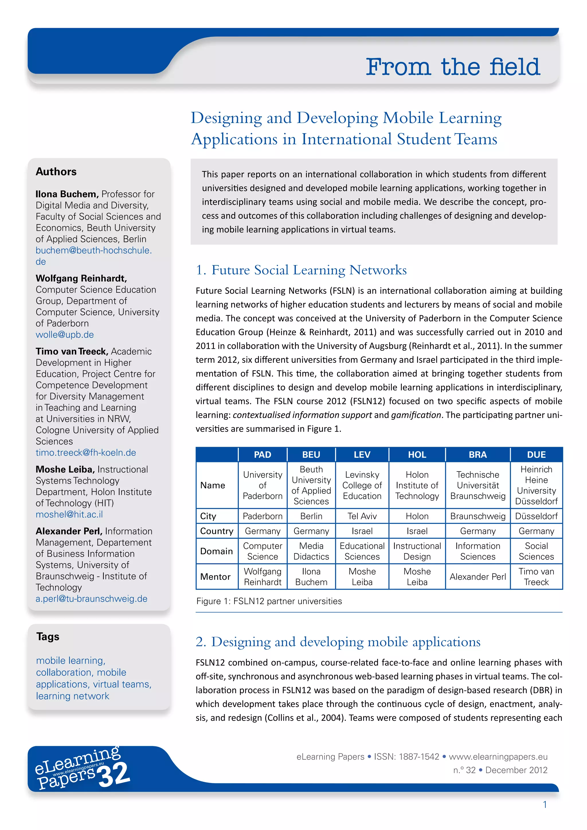 Designing and Developing Mobile Learning Applications in International Student Teams | PDF