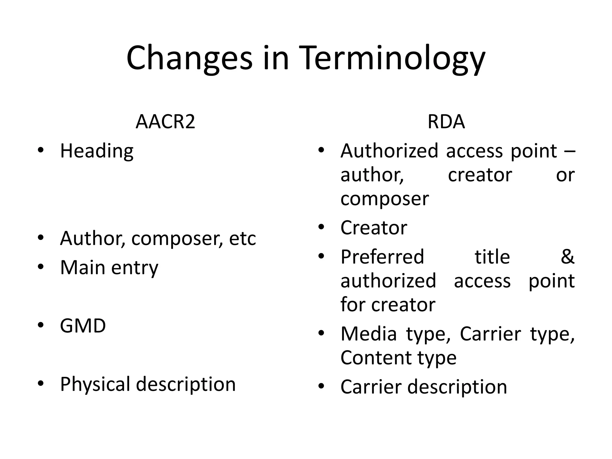From AACR to RDA: Changes to the Bib Record | PPT