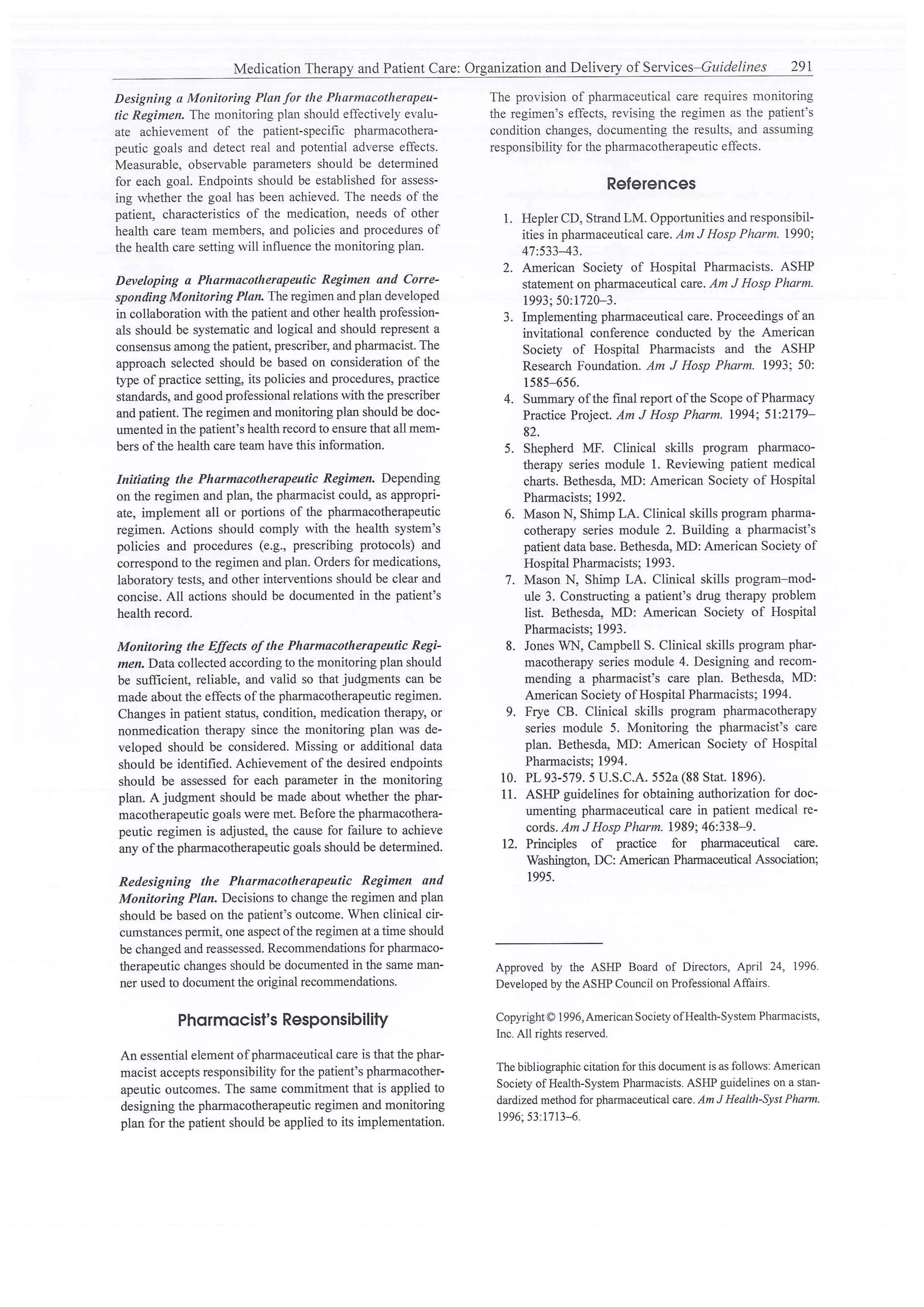 From ashp guidelines on standardized method for pharmaceutical care | PDF