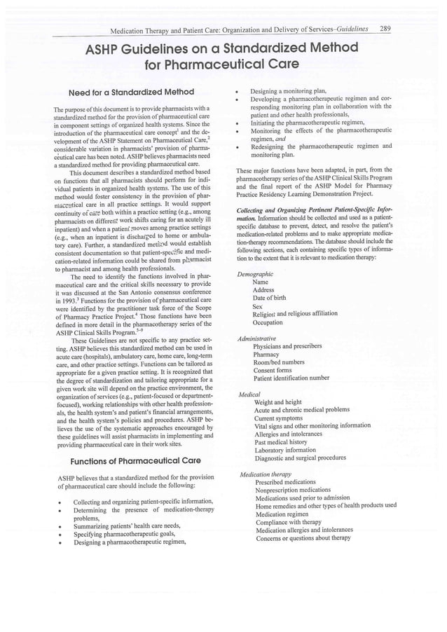 From ashp guidelines on standardized method for pharmaceutical care | PDF