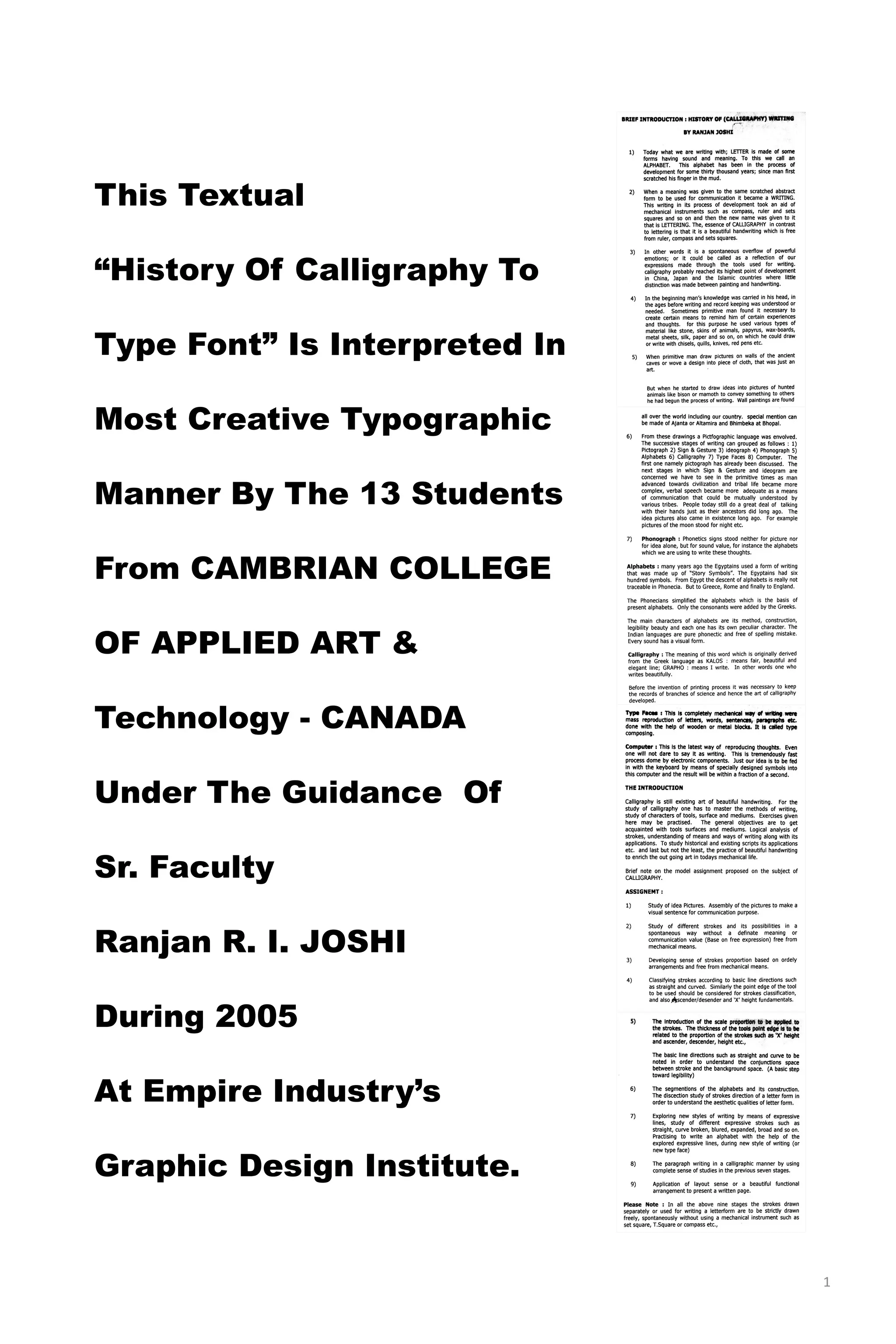 From calligraphy syllabus 1977 to typo 2005 ranjan r. i. joshi a visual ...