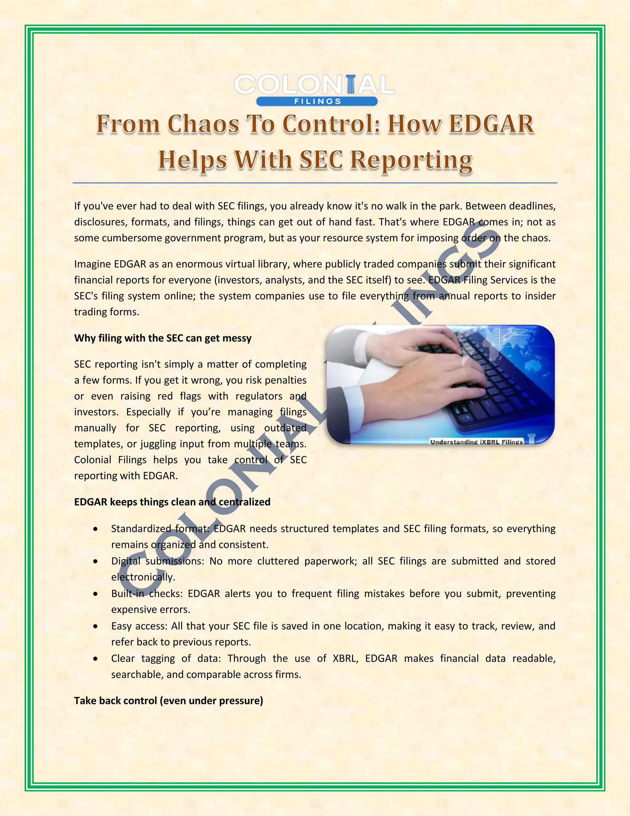 From Chaos To Control: How EDGAR Helps With SEC Reporting | PDF