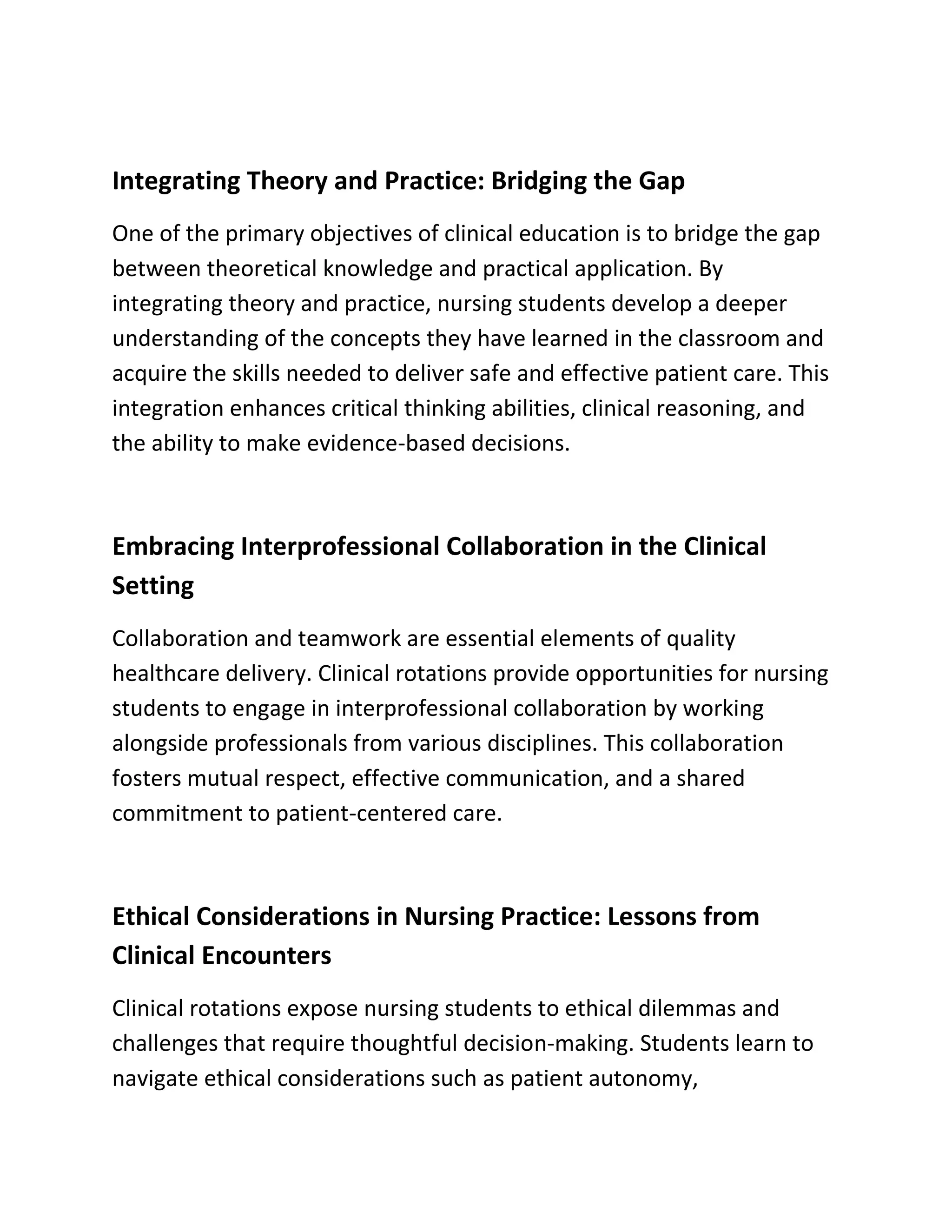 From Classroom to Clinic: Practical Experiences in Nursing Education | PDF