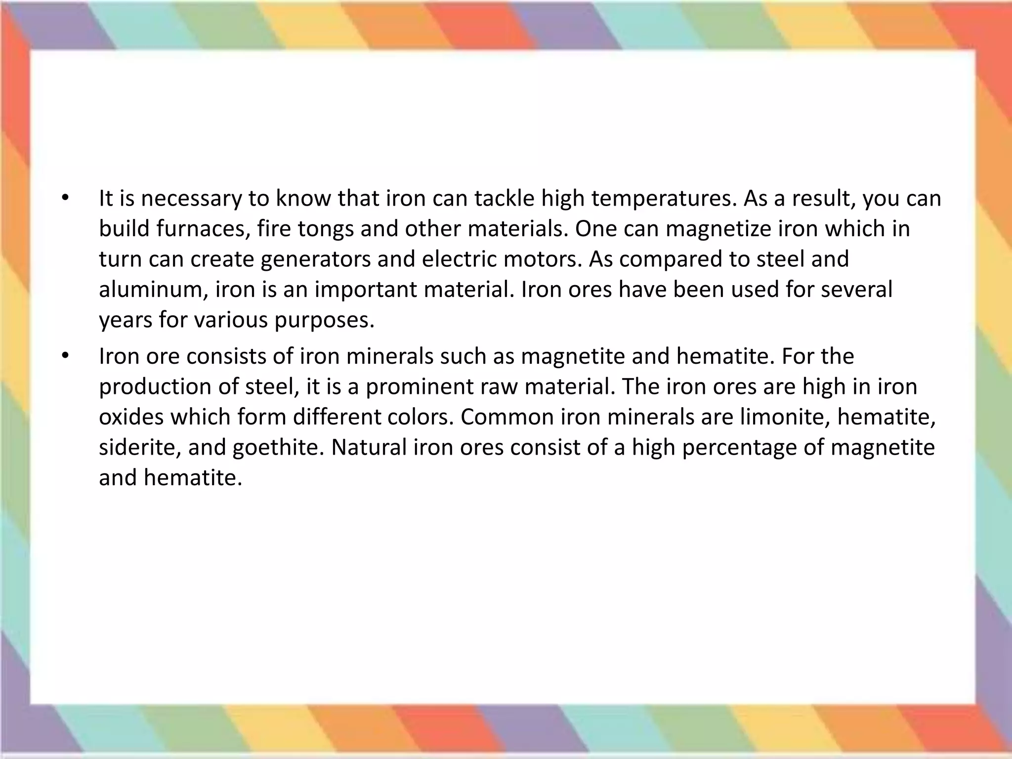 Most important prime benefits of iron ore | PPTX