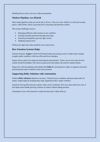 From Dolby E to Dolby Atmos- Managing Immersive Audio in Modern Media ...