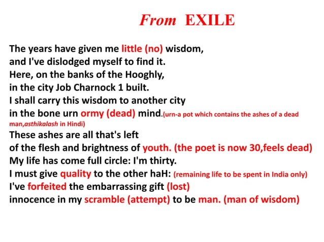 From Exile poem by R.Parthasarthy | PPTX | Poetry | Books and Literature
