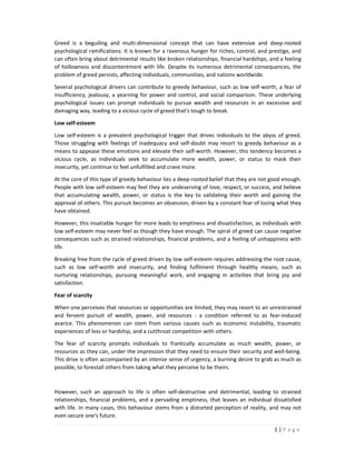 From Fear to Envy Greed A Complex Psychological Phenomenon | PDF