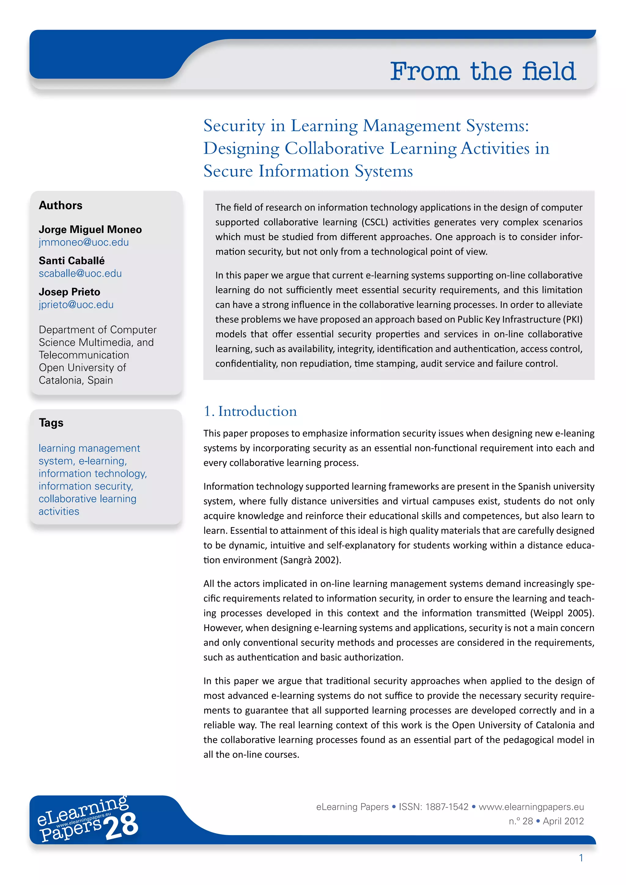 Security in Learning Management Systems: Designing Collaborative Learning Activities in Secure ...