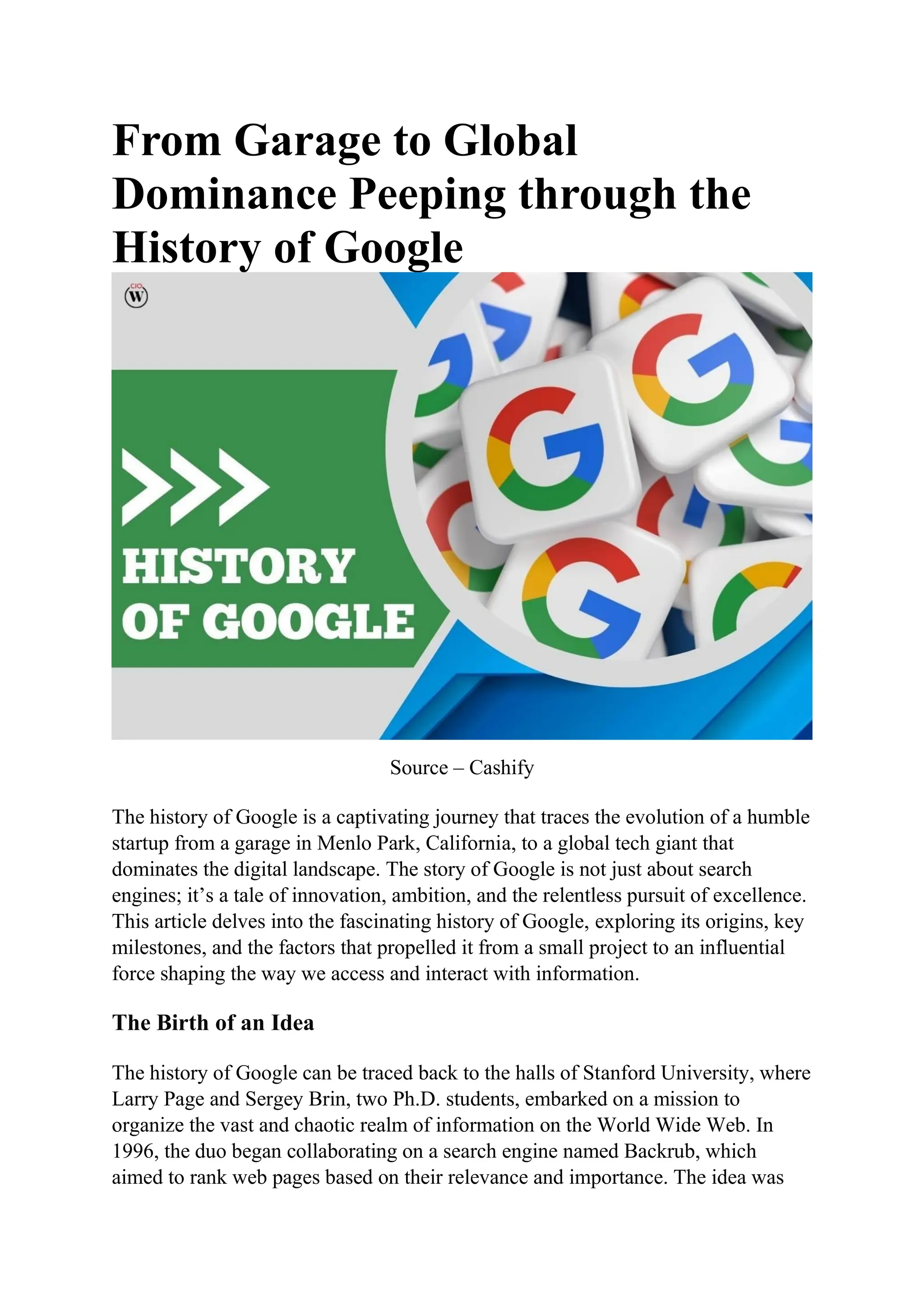 History of Google: From Garage to Global Dominance | CIO Women Magazine ...