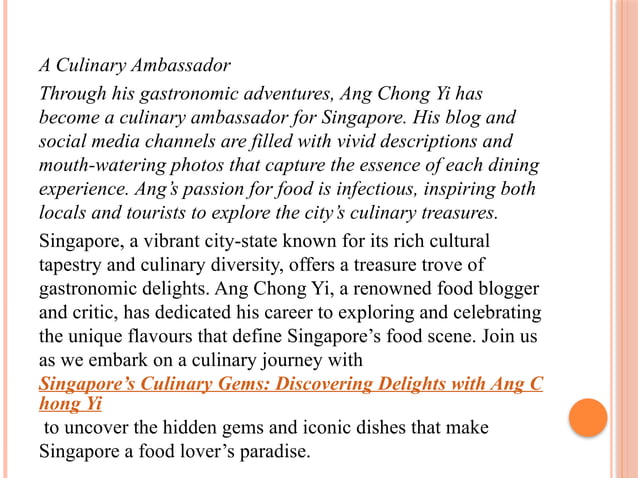 From Hawker Stalls to Gourmet Restaurants: Ang Chong Yi Singapore ...