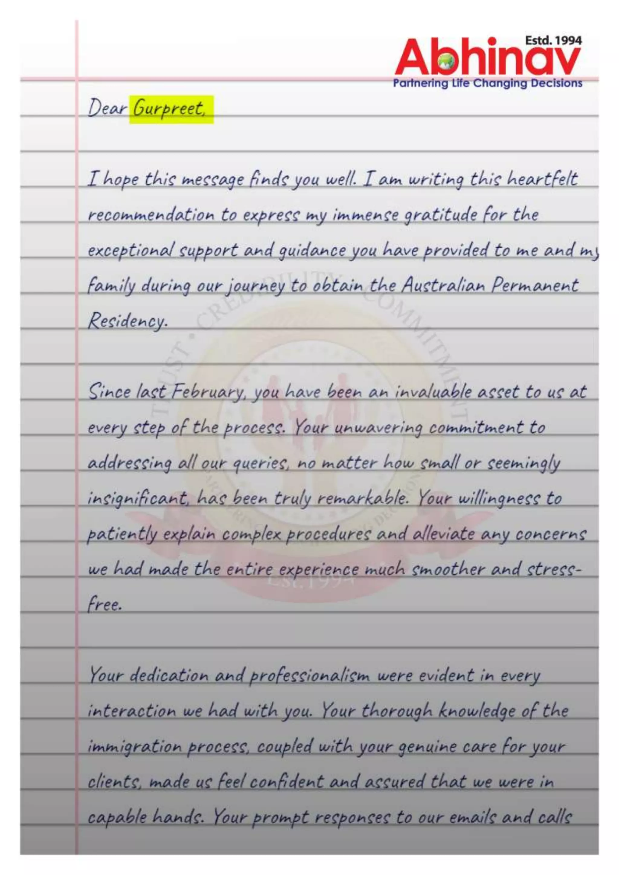 From Heart to Paper – A touching handwritten note for successful ...