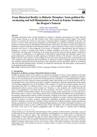 From historical reality to didactic metaphor socio-political re-awakening and self illumination ...