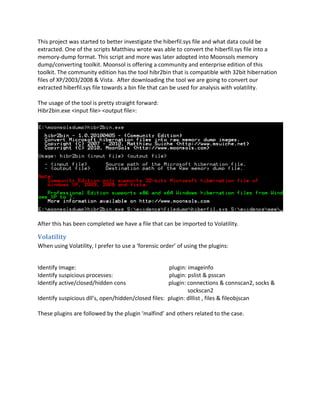 From hybernation file to malware analysis with volatility | PDF