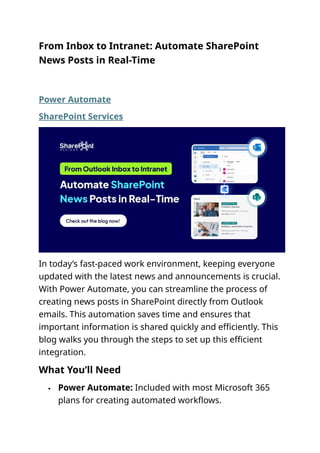From Inbox to Intranet: Automate SharePoint News Posts in Real-Time | PDF