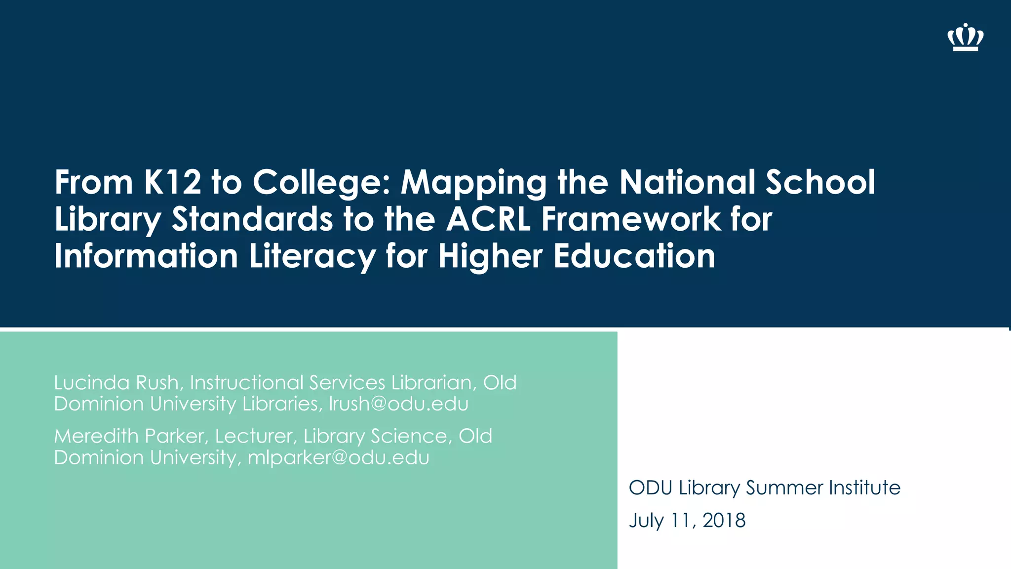 From K12 to College: Mappying the National School Library Standards to ...